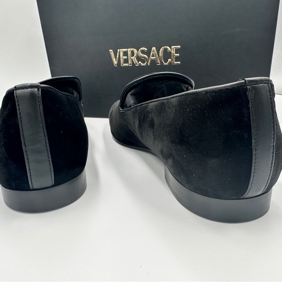 Versace | Shoes | New Versace Mens Black Velvet Medusa Logo Slipon ...